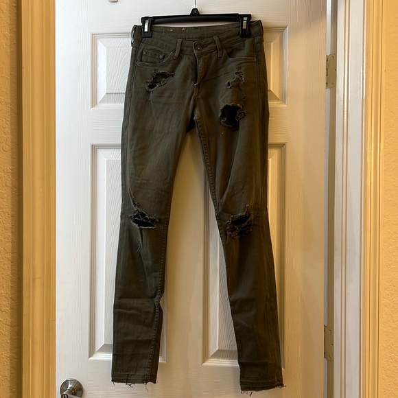 H&M | Jeans | Olive Green Ripped Low Rise Skinny Jeans | Poshmark